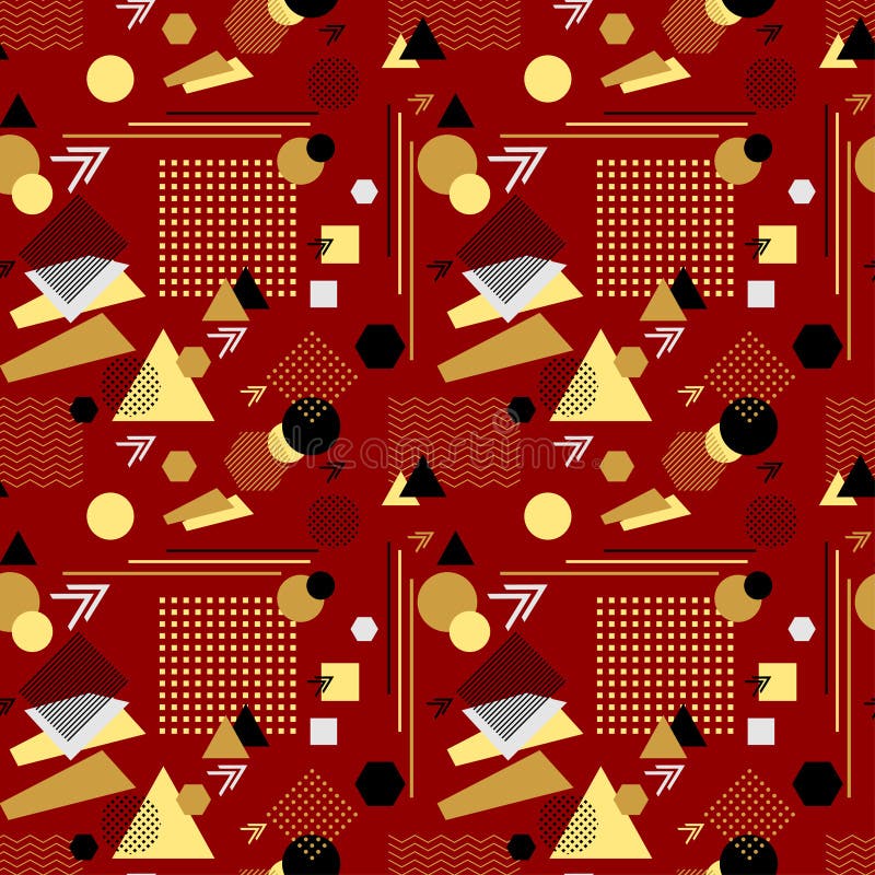 Abstract Seamless Pattern in Postmodern Memphis Style White Black Red ...