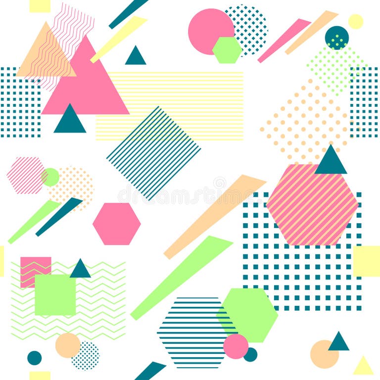 Abstract Seamless Pattern in Postmodern Memphis Style on White Stock ...