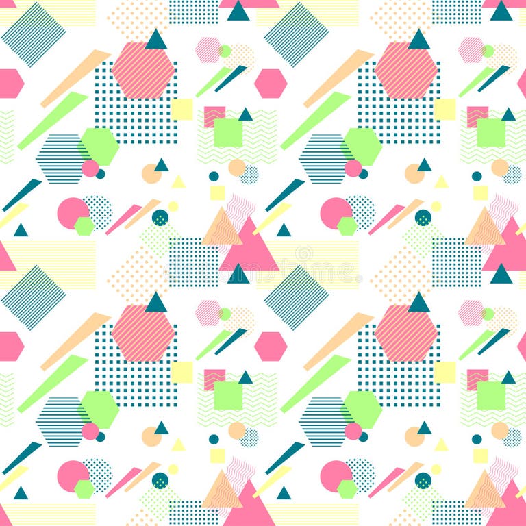 Abstract Seamless Pattern in Postmodern Memphis Style on White Stock ...