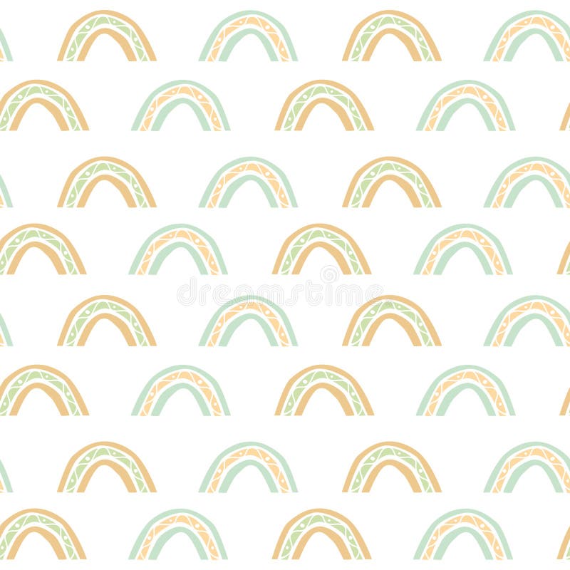 Abstract Seamless Pattern with Rainbow in Earthy Pastel Tone. Boho ...