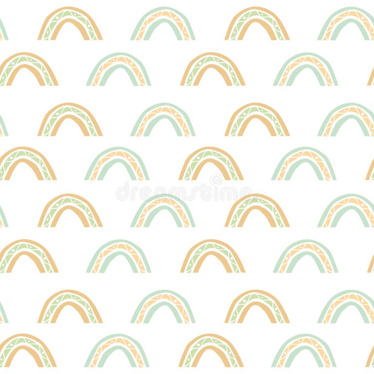 Abstract Seamless Pattern with Rainbow in Earthy Pastel Tone. Boho ...