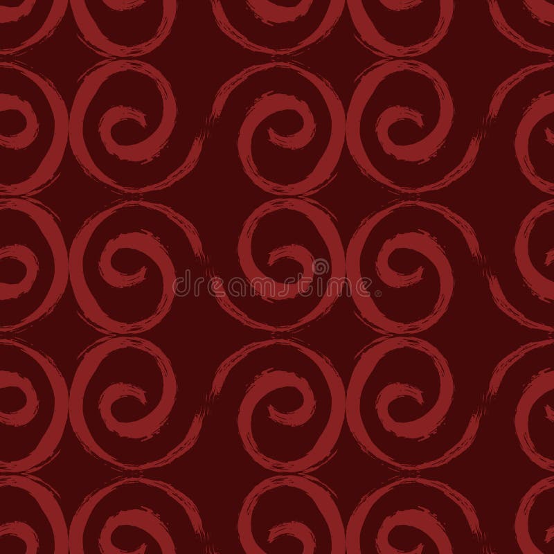 Abstract Seamless Pattern with Red Swirls Drawn by Hand on a Dark Red ...