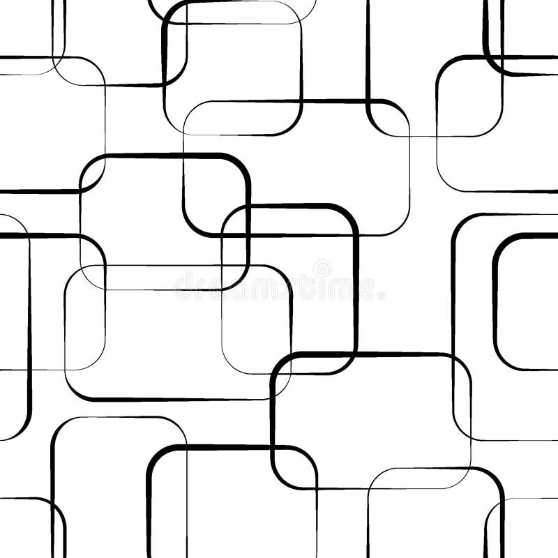 Abstract Seamless Pattern with Rounded Rectangles and Swares Ink Lines ...