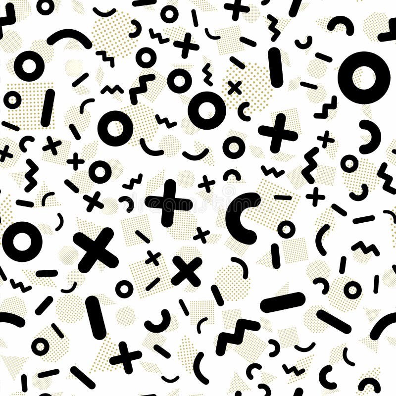 Scattered Geometric Line Shapes. Seamless Black and White Pattern Stock ...