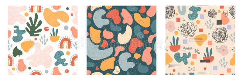 Abstract Seamless Pattern Set. Doodle Swatches for Wrapping Paper, Hand ...