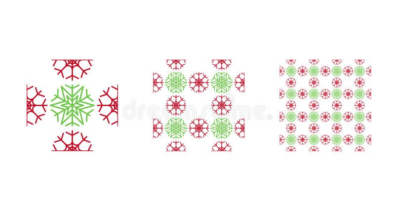 Abstract Seamless Pattern Set Snowflakes Red and Green Christmas Colors ...