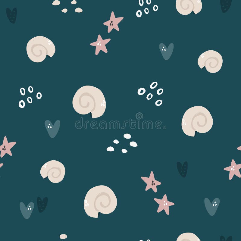 Abstract Seamless Pattern with Shells, Star Shapes, Hand Drawn Elements ...