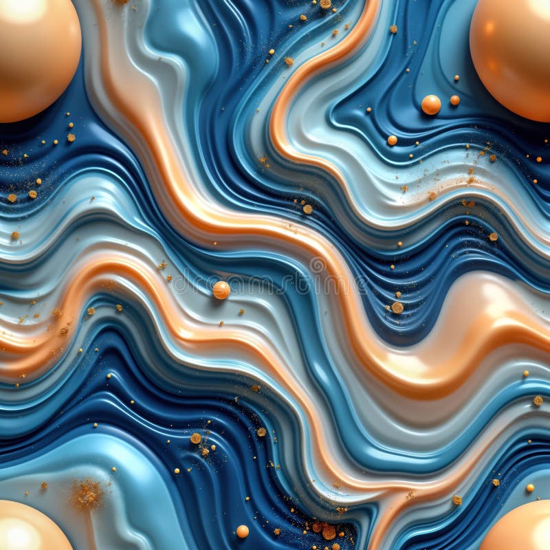 Abstract Seamless Pattern Shows Wavy Liquid Texture in Cool Blue, Peach ...