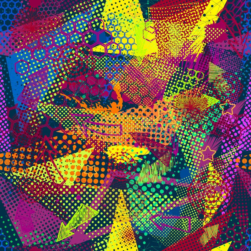 Abstract Seamless Pattern for Textile. Wallpaper with Neon Lightning ...