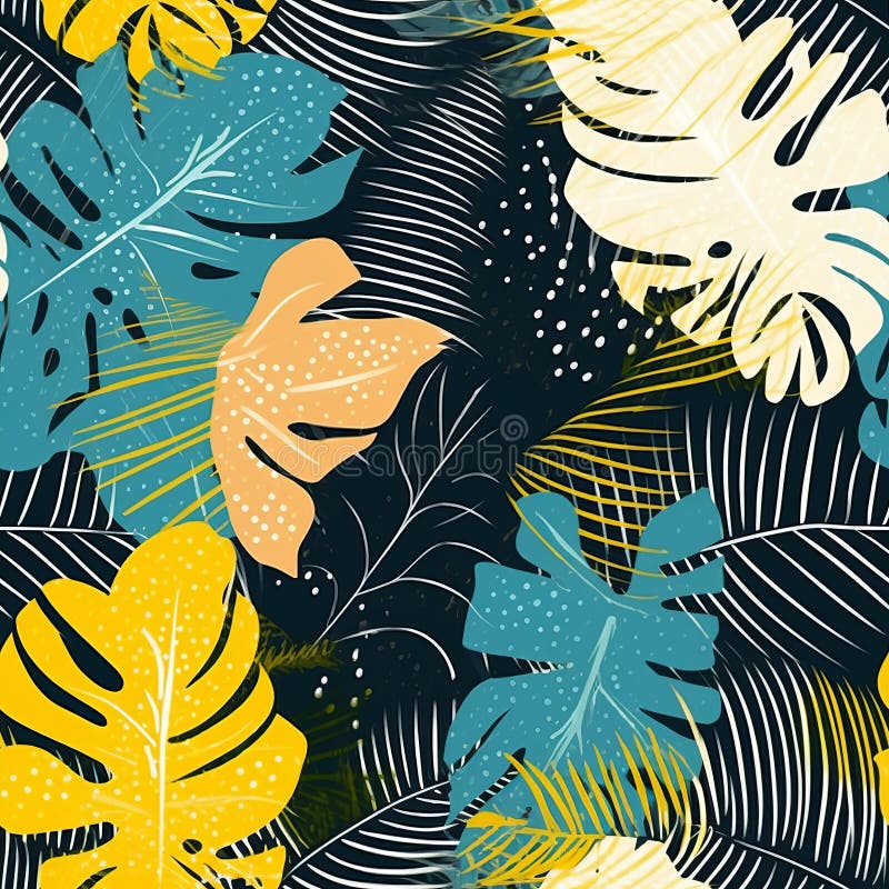 Abstract Seamless Pattern with Tropical Leaves. Boho Wallpaper Decor ...