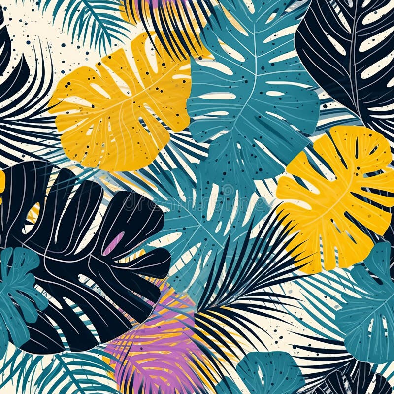 Abstract Seamless Pattern with Tropical Leaves. Boho Wallpaper Decor ...