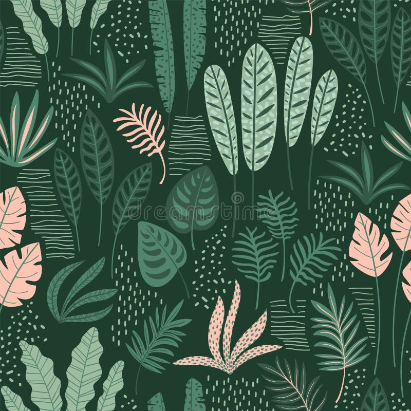Abstract Seamless Pattern with Tropical Leaves , Hand Draw Texture ...