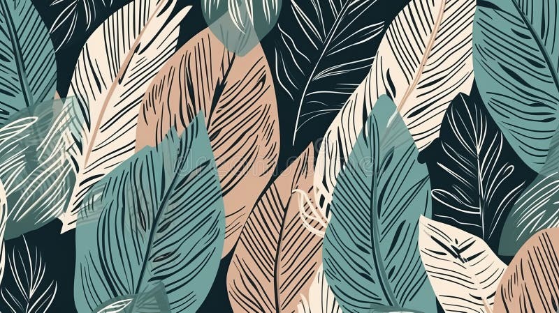 Abstract Seamless Pattern With Tropical Leaves Hand Draw Texture Stock