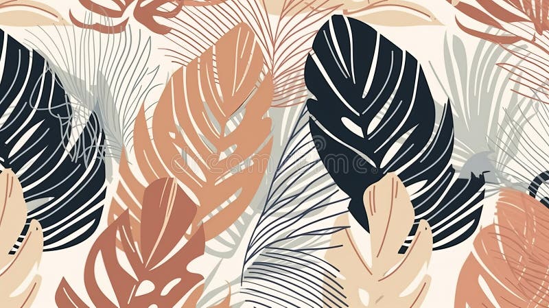Abstract Seamless Pattern With Tropical Leaves Hand Draw Texture Stock