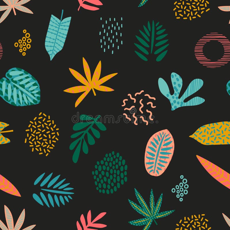 Abstract Seamless Pattern with Tropical Leaves. Hand Draw Texture ...