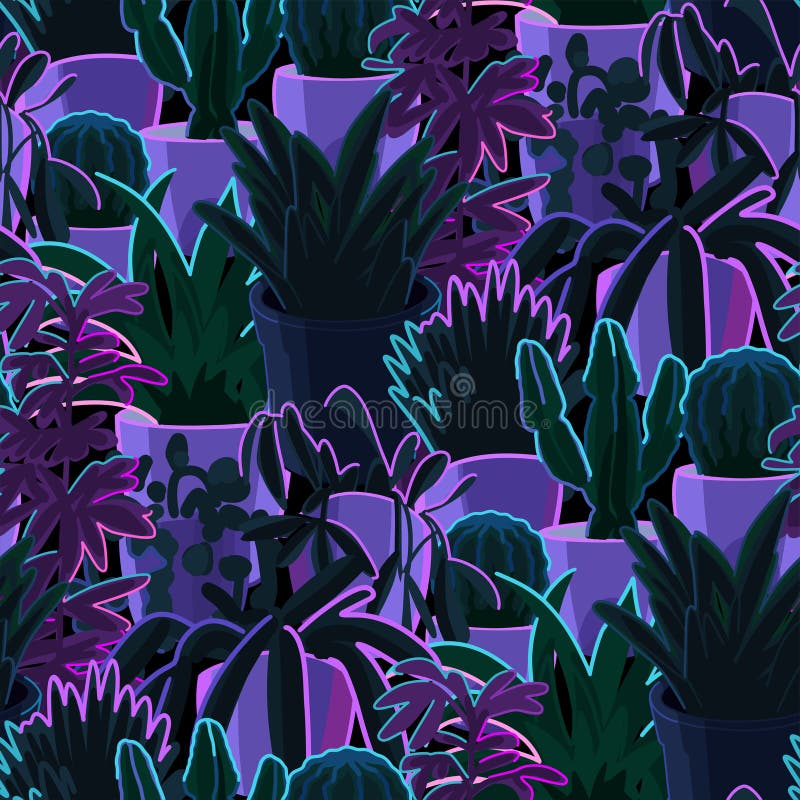 Abstract Seamless Pattern of a Various House Plants in a Different Pots ...