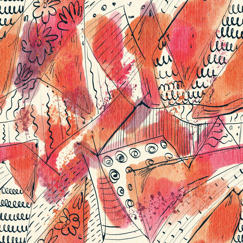 Abstract Seamless Pattern with Watercolor Drawing Stock Illustration ...