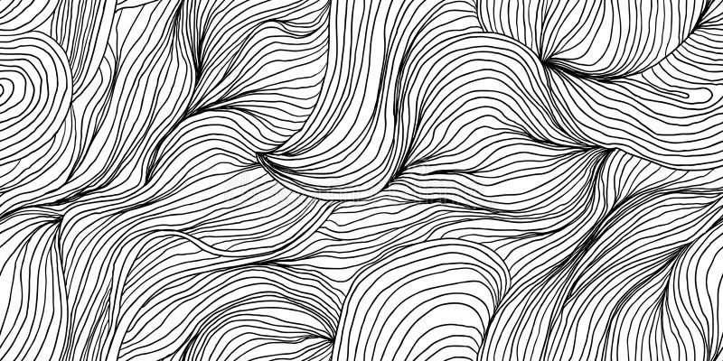 Abstract Seamless Pattern, Wavy Line Art Ink Drawing Stock Vector ...