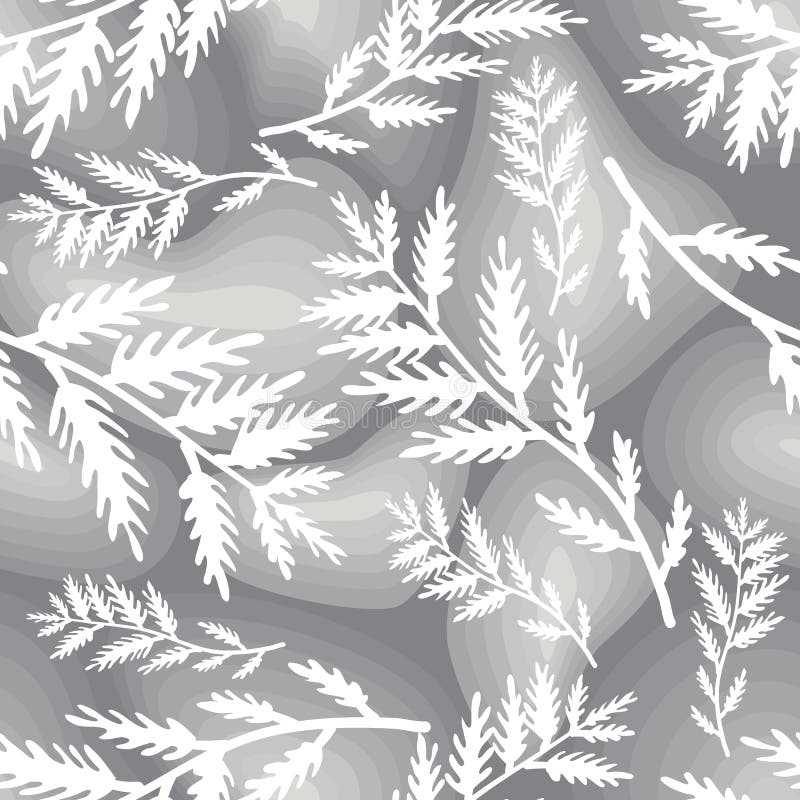 Abstract Seamless Pattern with White Branches of a Plant on a Gray ...
