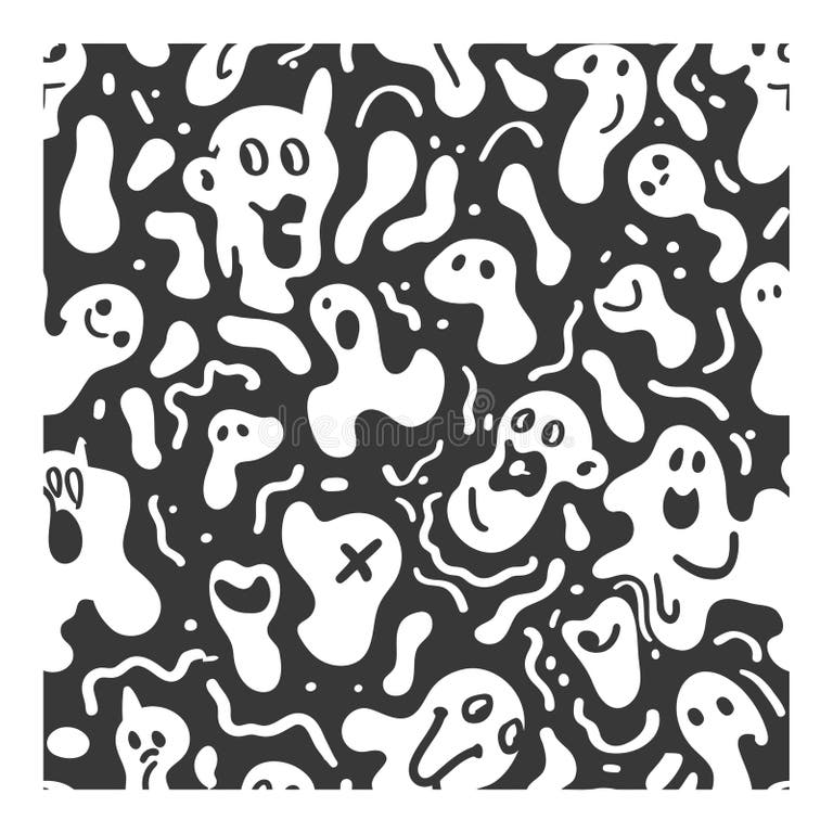 Abstract Seamless Pattern with Funny Cartoon Ghosts and Shapes Stock ...
