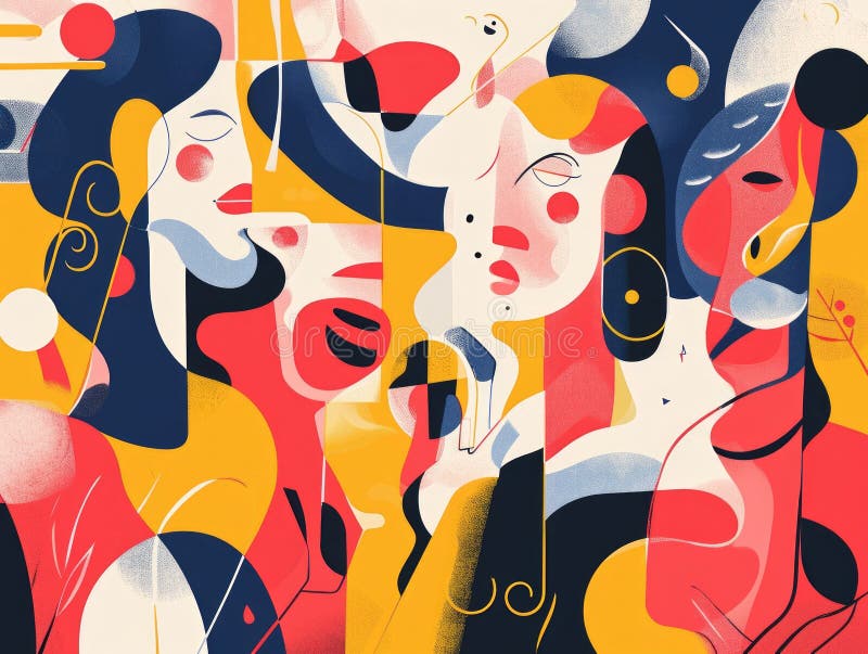 Abstract Seamless Pattern with Woman Faces. Hand Drawn Vector ...