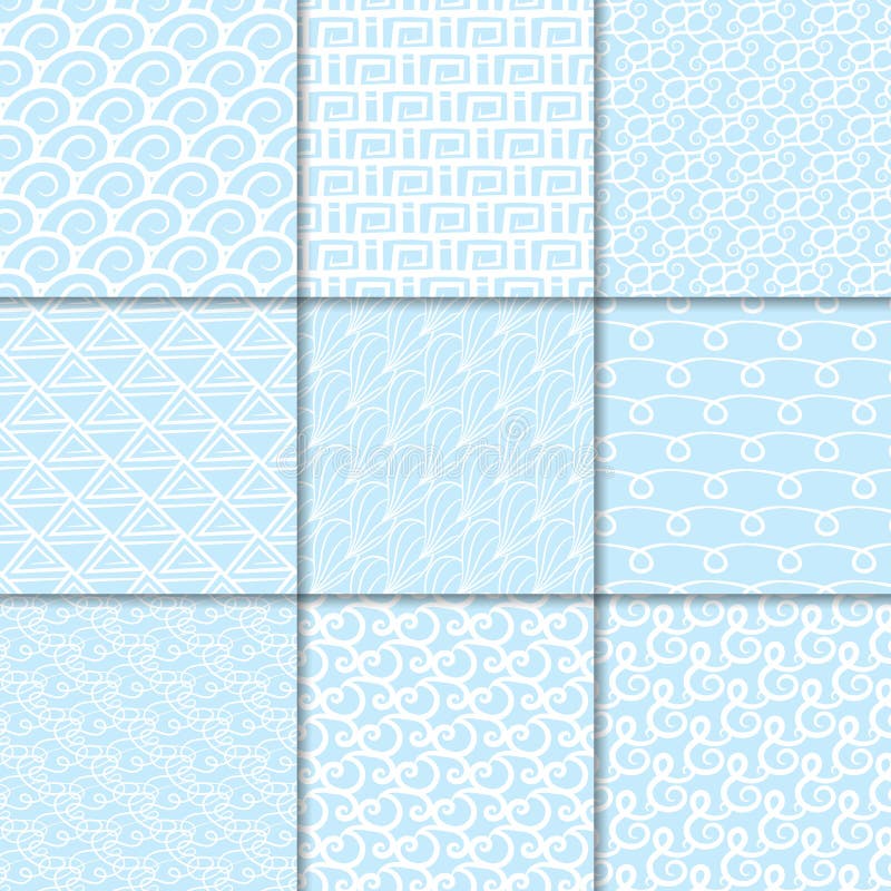 Abstract Seamless Patterns. Blue and White Backgrounds for Textile and ...