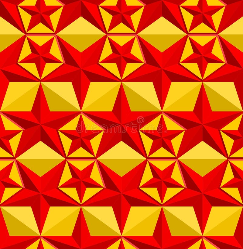 Abstract Seamless Relief Pattern with Red Five-pointed Stars on Gold ...