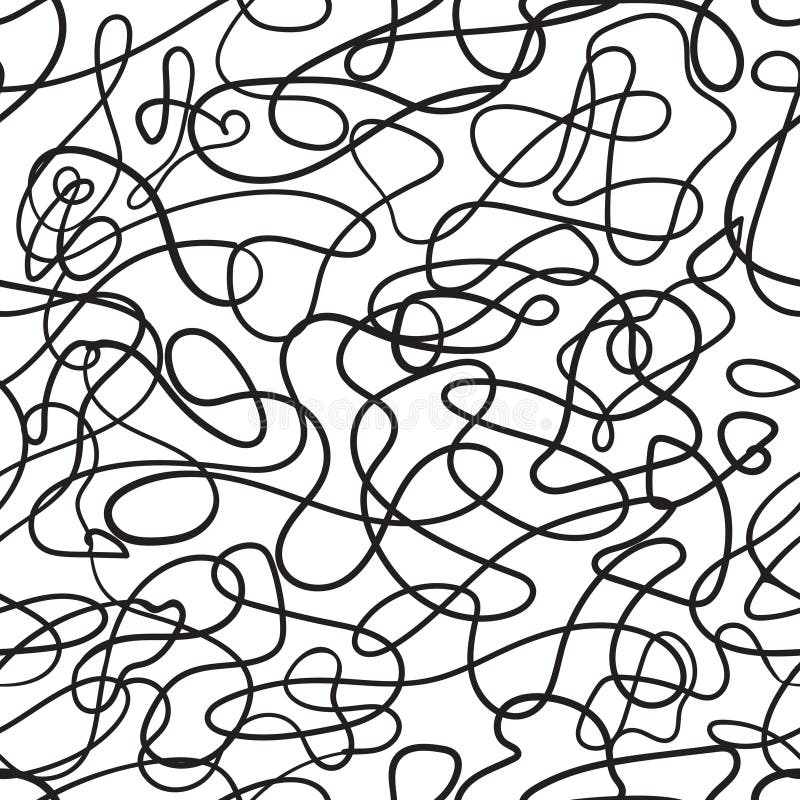 Abstract Seamless Tangled Thread Pattern on Black and White Stock ...