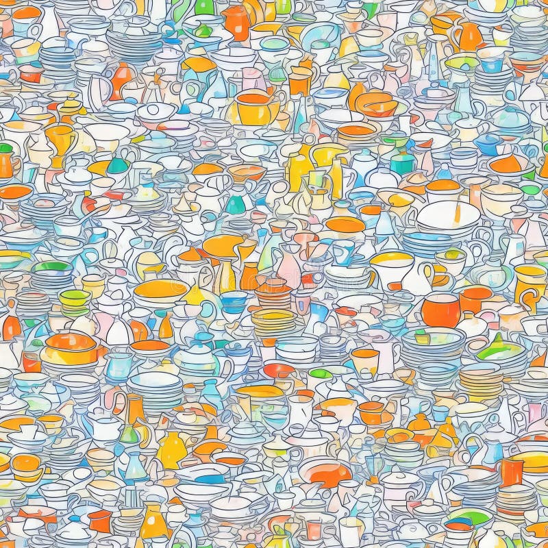 Abstract Seamless Texture of Dishes in Colored Lines. Stock ...