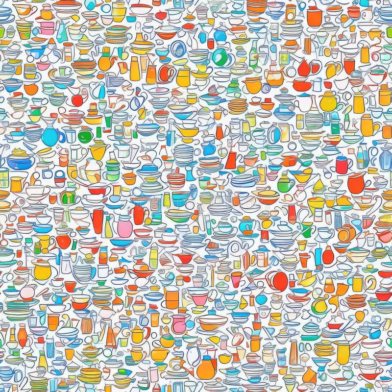 Abstract Seamless Texture of Dishes in Colored Lines. Stock ...