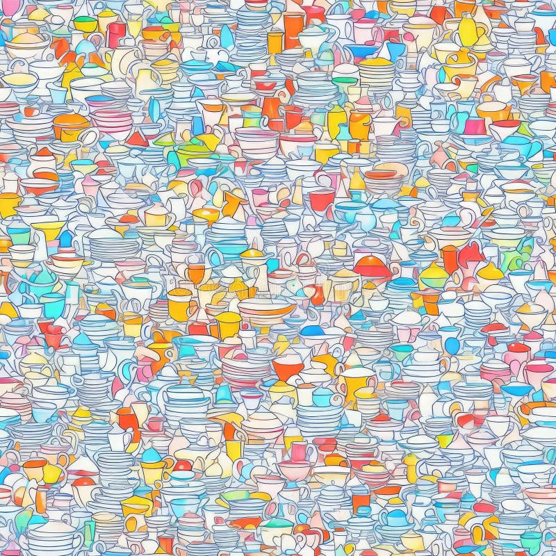 Abstract Seamless Texture of Dishes in Colored Lines. Stock ...