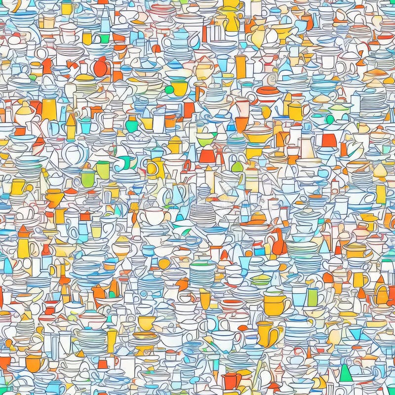 Abstract Seamless Texture of Dishes in Colored Lines. Stock ...