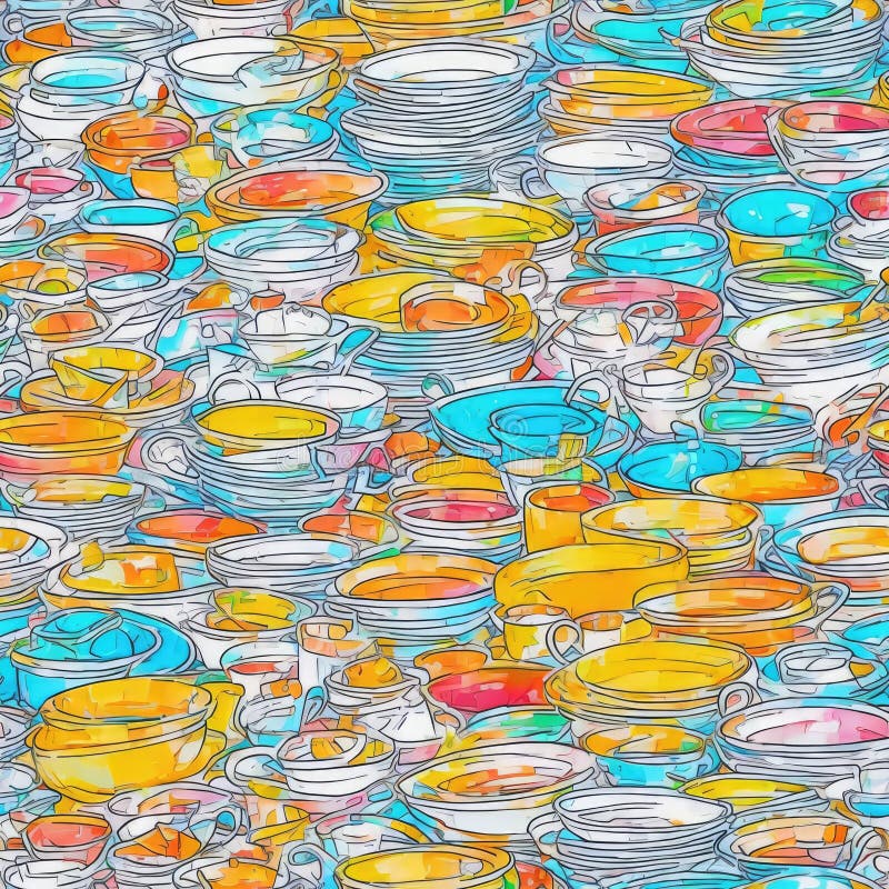 Abstract Seamless Texture of Dishes in Colored Lines. Stock ...