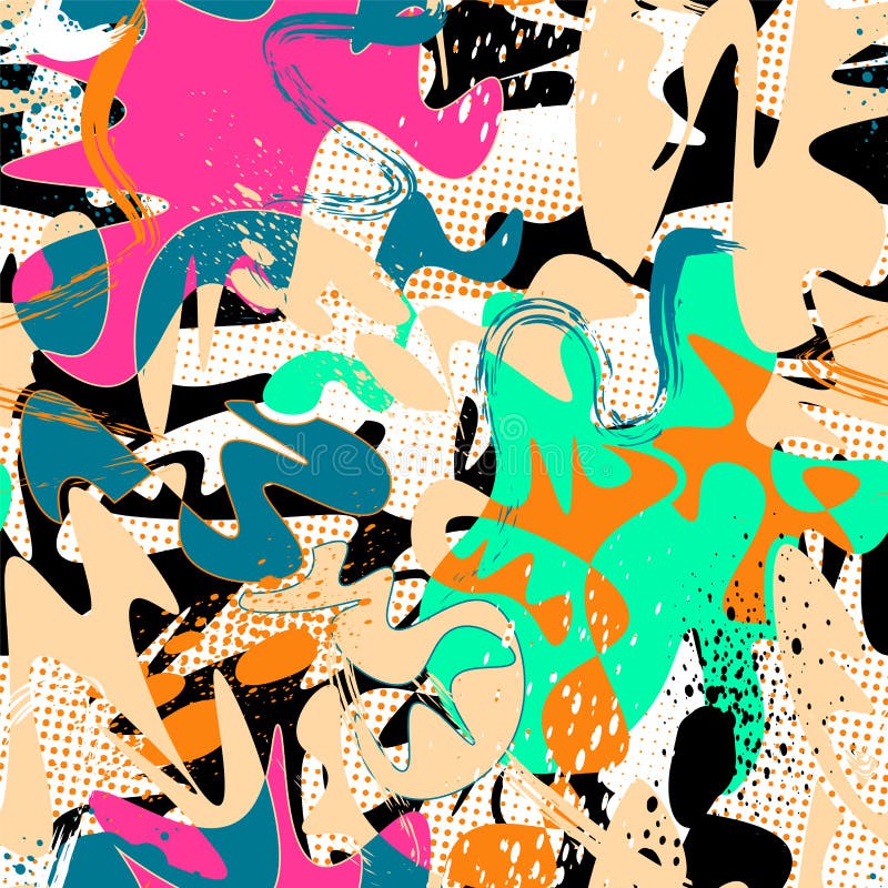 Seamless Urban Pattern with Wave Shapes with Dots and Lines Stock ...