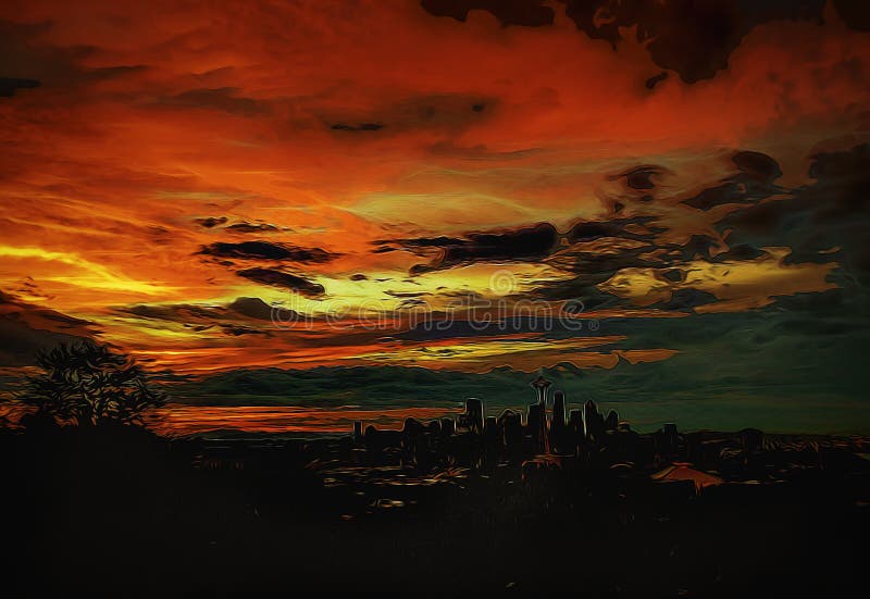 Abstract Seattle Skyline stock photo. Image of skyline - 92256474