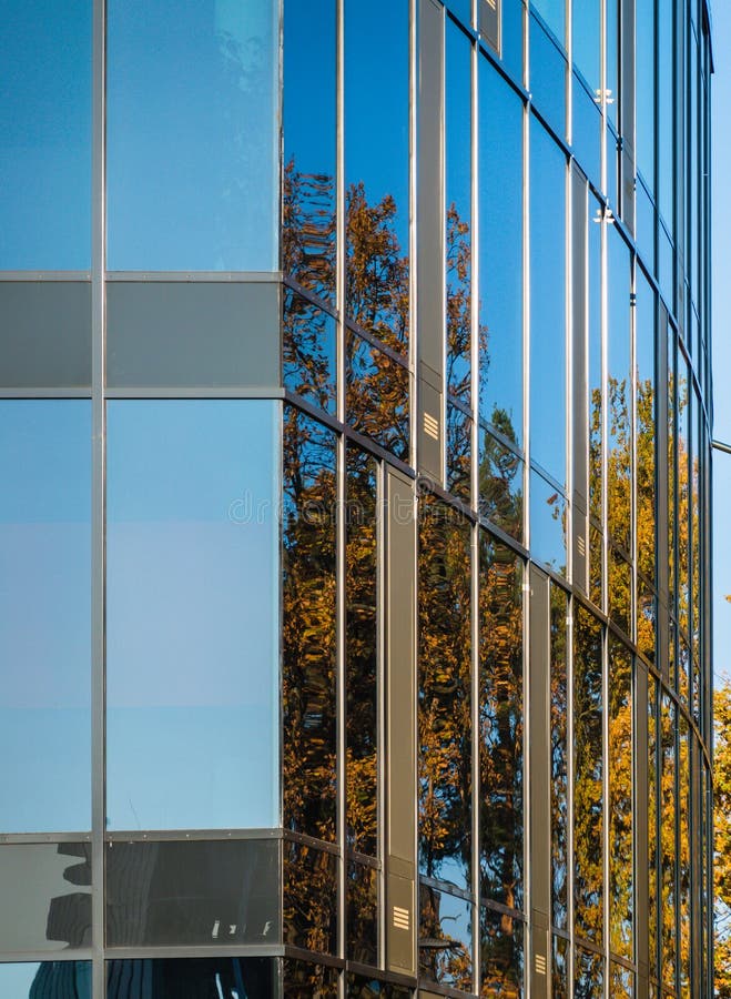 Abstract Section of a Modern Building with a Glass Facade in Which a ...