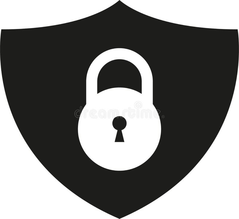 Black Shield with White Lock Symbol Representing Cyber Security Privacy ...