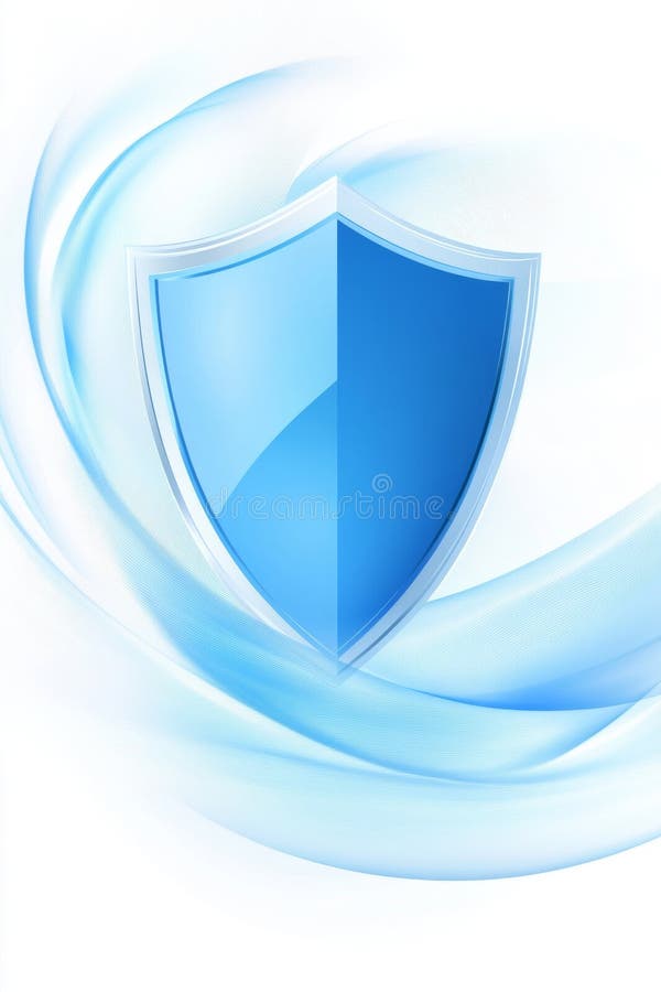 Abstract Security Background, Blue Shield Symbol on Soft White Swirls, Protection Concept Stock ...