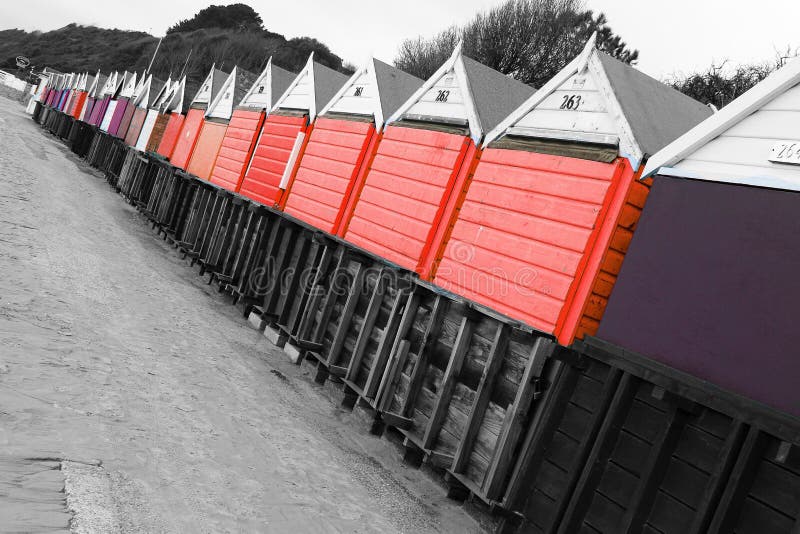 Abstract and Contemporary Selective Colour Beach Huts Greeting Card ...