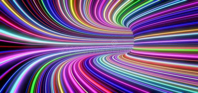Abstract Self-luminous Colored Lines Move Fast in the Tunnel. 3d Stock ...