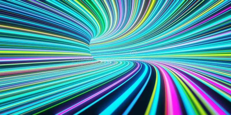 Abstract Self-luminous Colored Lines Move Fast in the Tunnel. 3d Stock ...