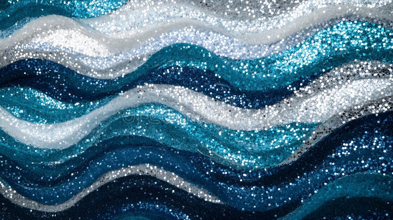Abstract Sequin Wall Art with Shimmering Blue and Silver Patterns ...