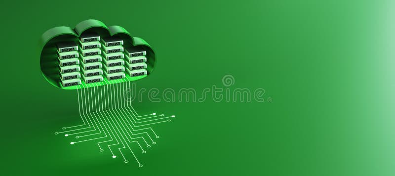 Abstract Server Room Circuit Cloud on Green Background with Mock Up ...