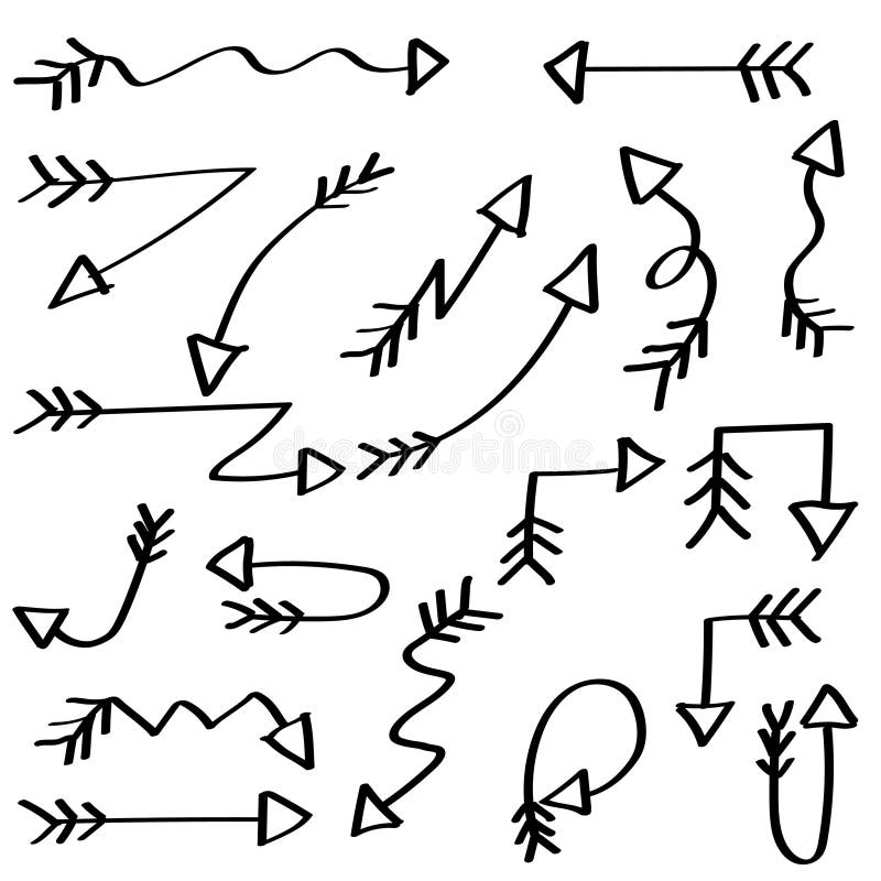 Abstract Set Black Collection Hand Drawn Different Arrows Elements ...