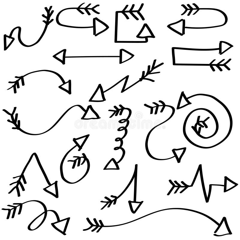 Abstract Set Black Collection Hand Drawn Different Arrows Elements ...