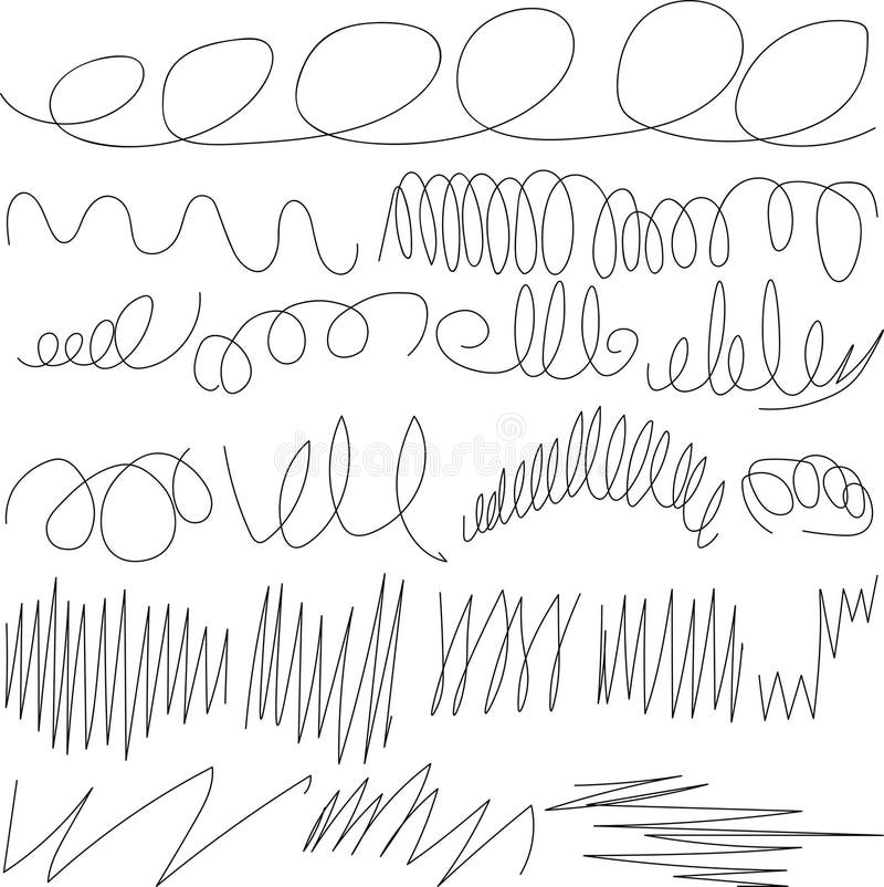 Abstract Set of Curly Lines of Free-form Doodles, Simple Black ...