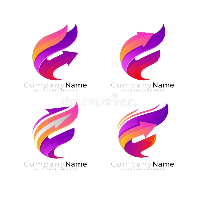 Abstract Set F Logo with Arrow Design Combination, 3d Stock Vector ...