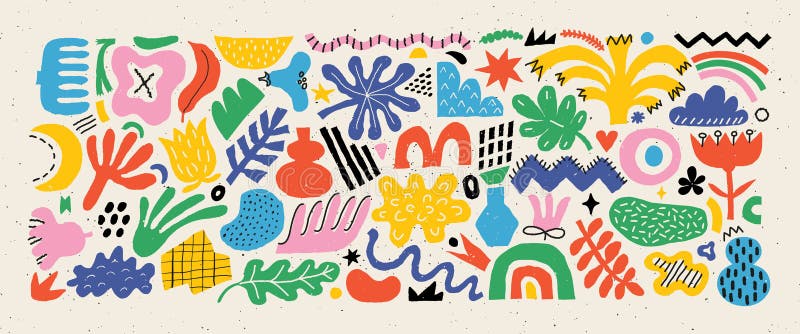 Abstract Set of Various Shapes, Figures and Freeform Blobs. Modern ...
