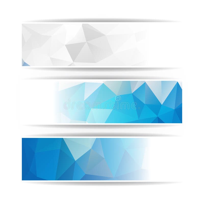 Abstract Set Vector Banners with Blue Triangular Polygonal Pattern ...