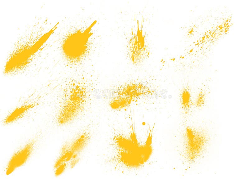 Abstract Set of Yellow Watercolor Splash, Splatter, Drops and Stains ...